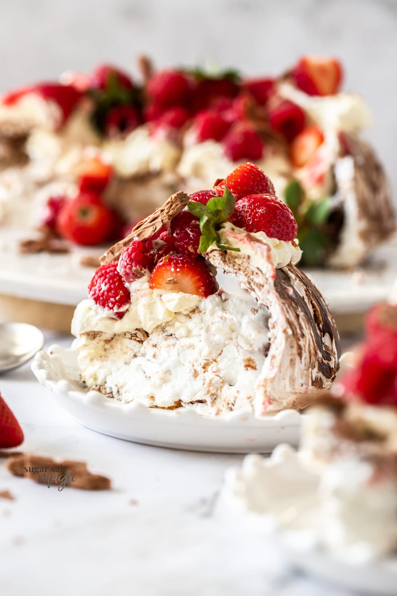 Swirled Chocolate Pavlova - Sugar Salt Magic