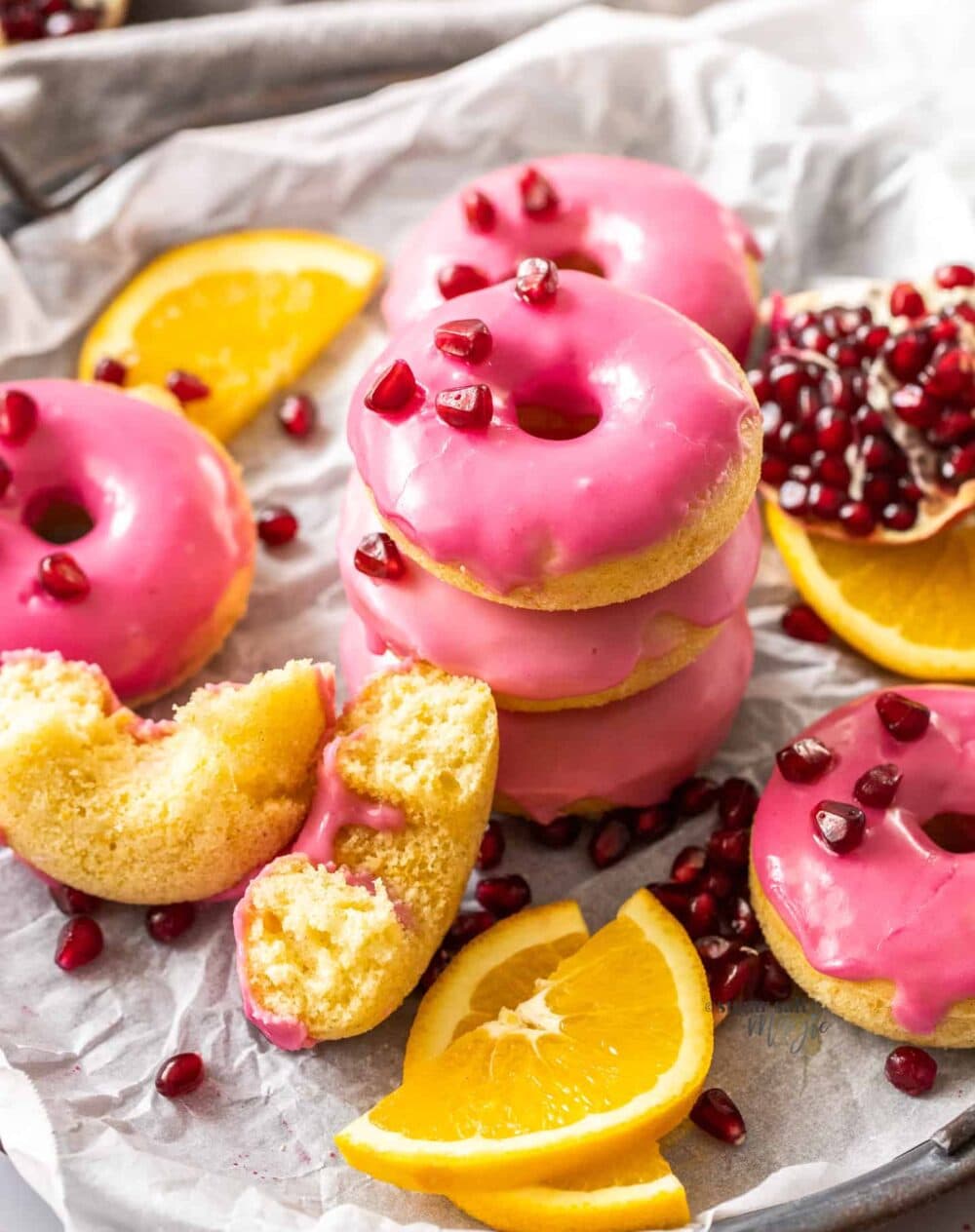 Orange Donuts (with Pomegranate Icing) - Sugar Salt Magic