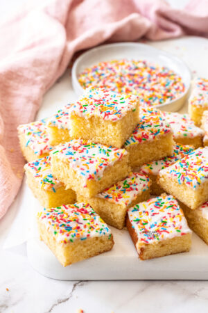 Vanilla Tray Bake (Easy Vanilla Sheet Cake) - Sugar Salt Magic