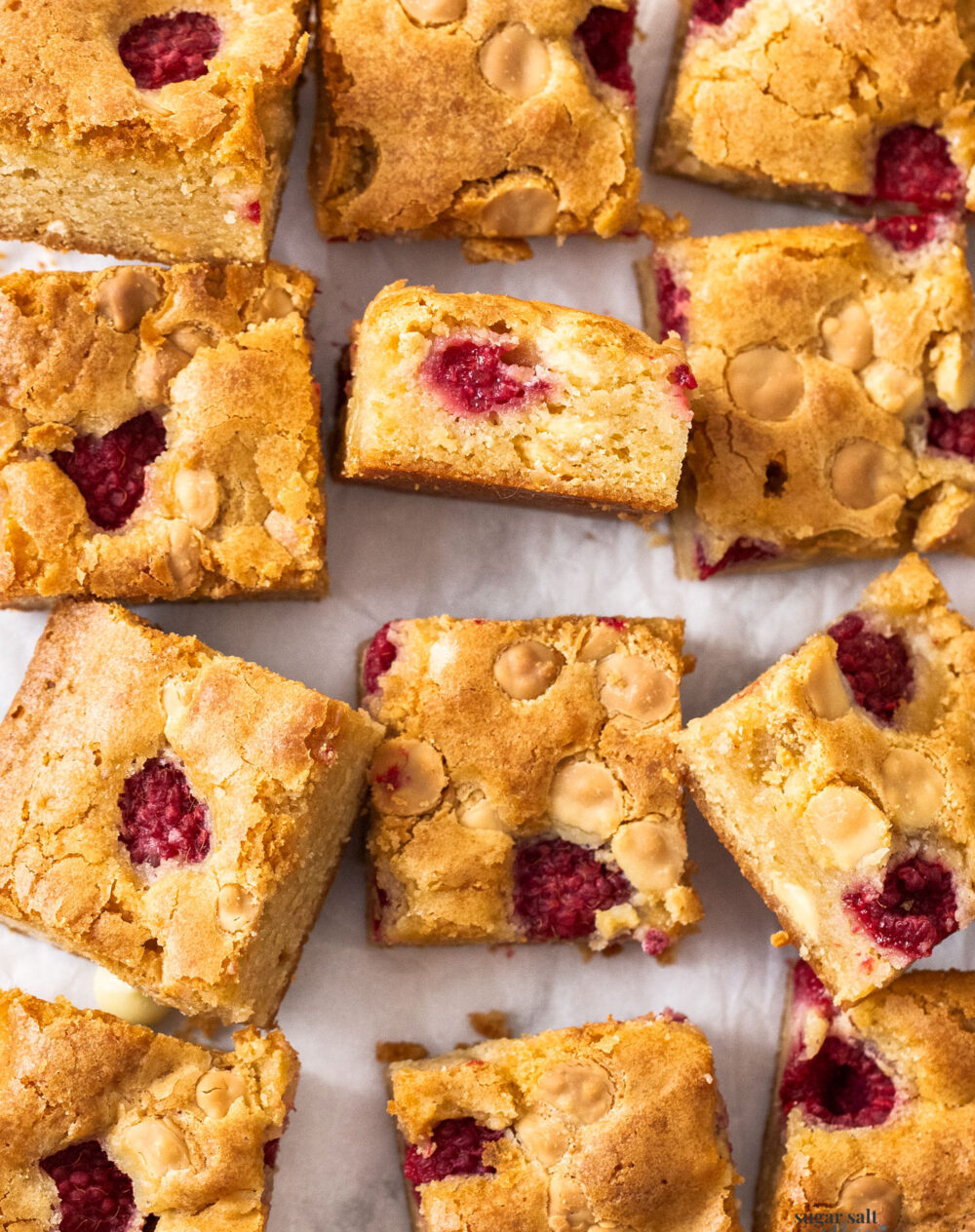 White Chocolate and Raspberry Blondies - Sugar Salt Magic