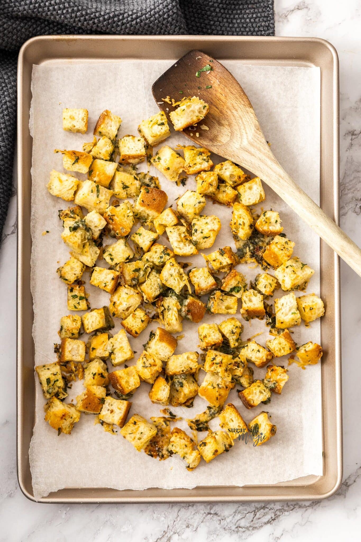 Cheese Garlic Croutons - Sugar Salt Magic