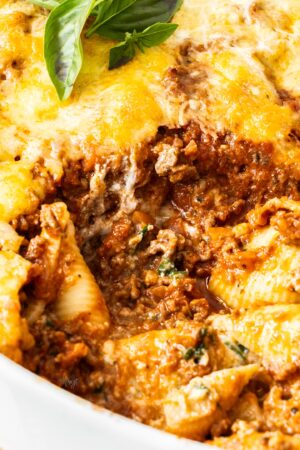 Lasagna Stuffed Shells (Ricotta, Spinach, Meat Sauce) - Sugar Salt Magic