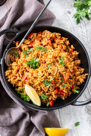 Arroz Rojo (Mexican Red Rice) - Easy Mexican side - Sugar Salt Magic