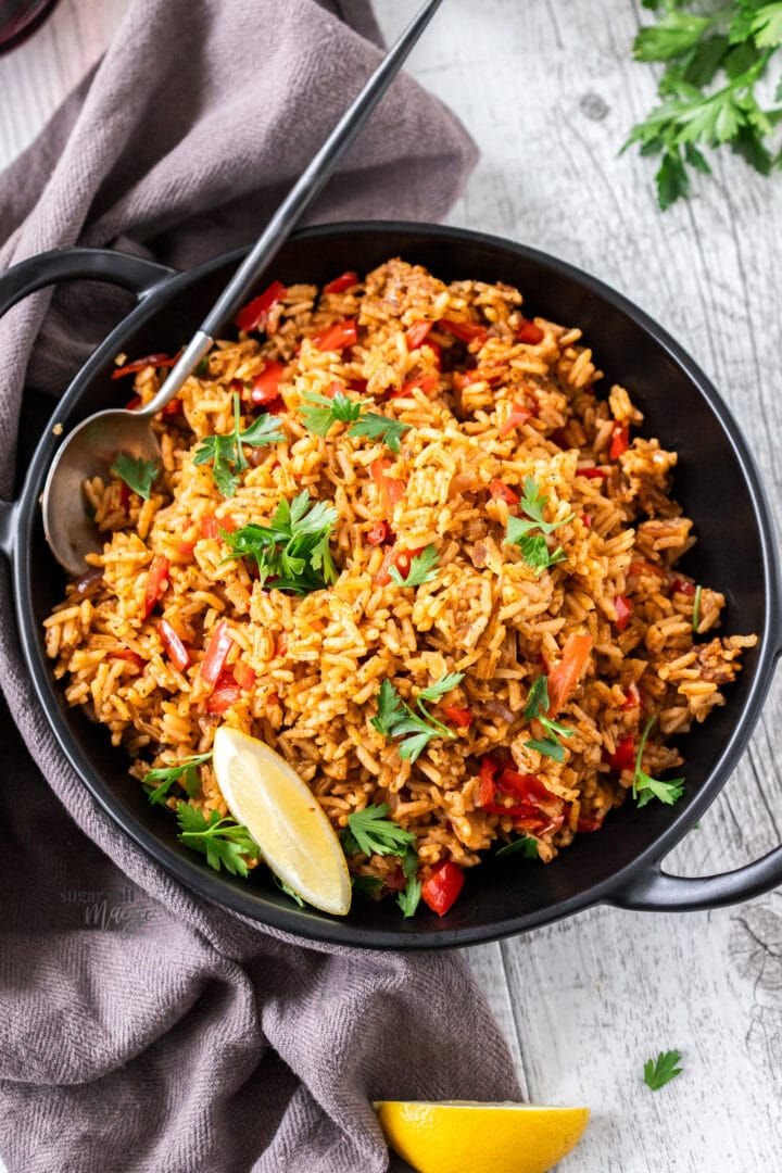 Arroz Rojo (Mexican Red Rice) - Easy Mexican side - Sugar Salt Magic
