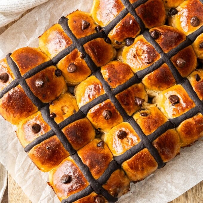 Choc Chip Hot Cross Buns - Sugar Salt Magic
