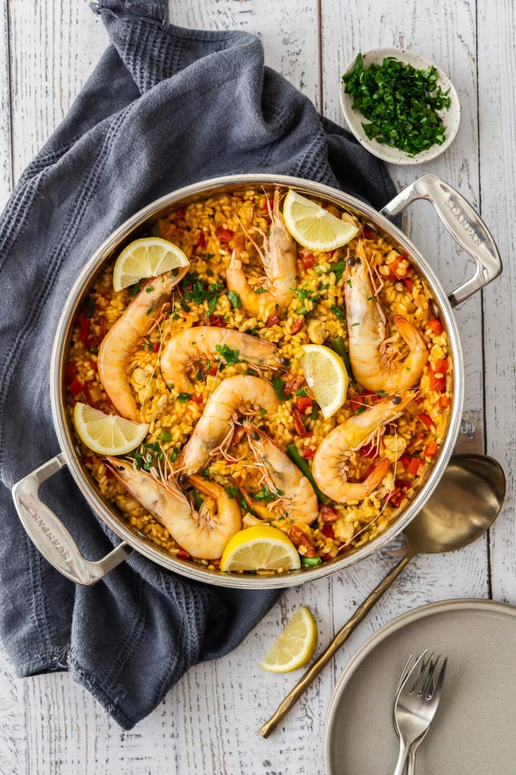 Prawn, Chicken and Chorizo Paella - Sugar Salt Magic