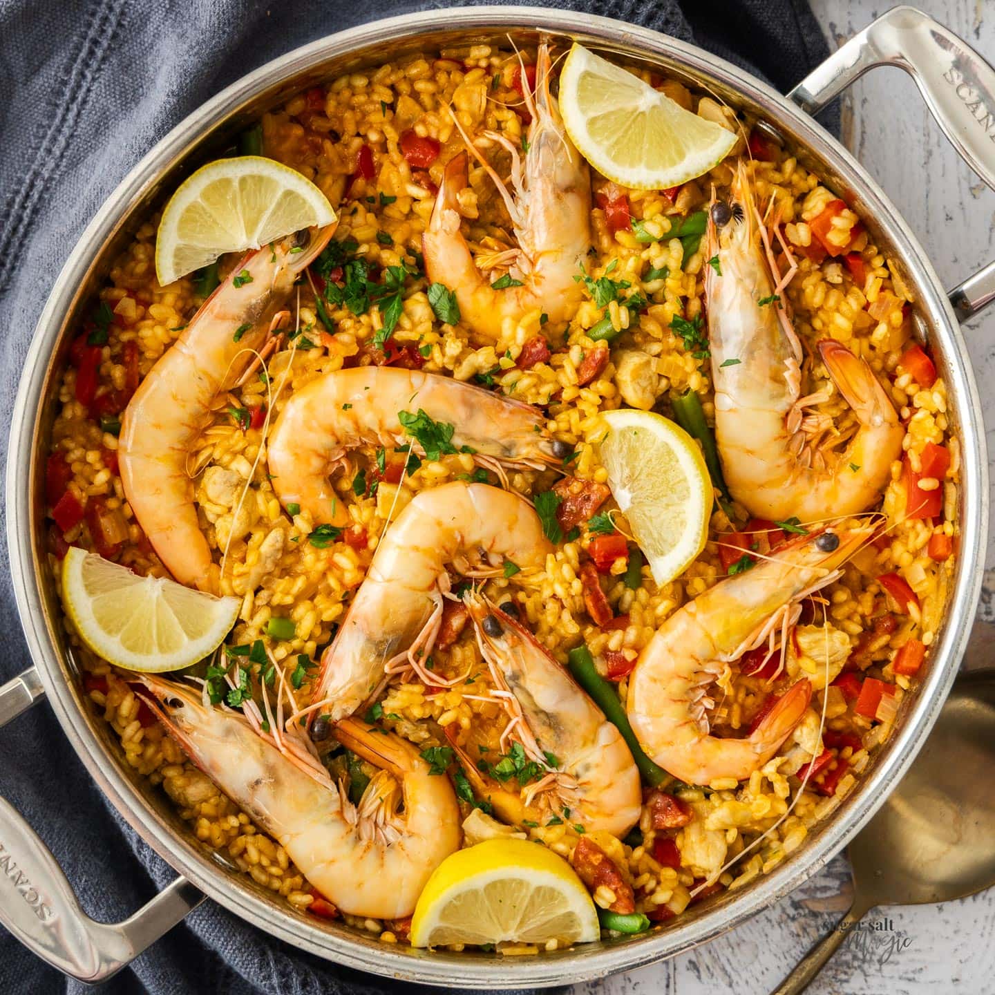 Prawn, Chicken and Chorizo Paella - Sugar Salt Magic